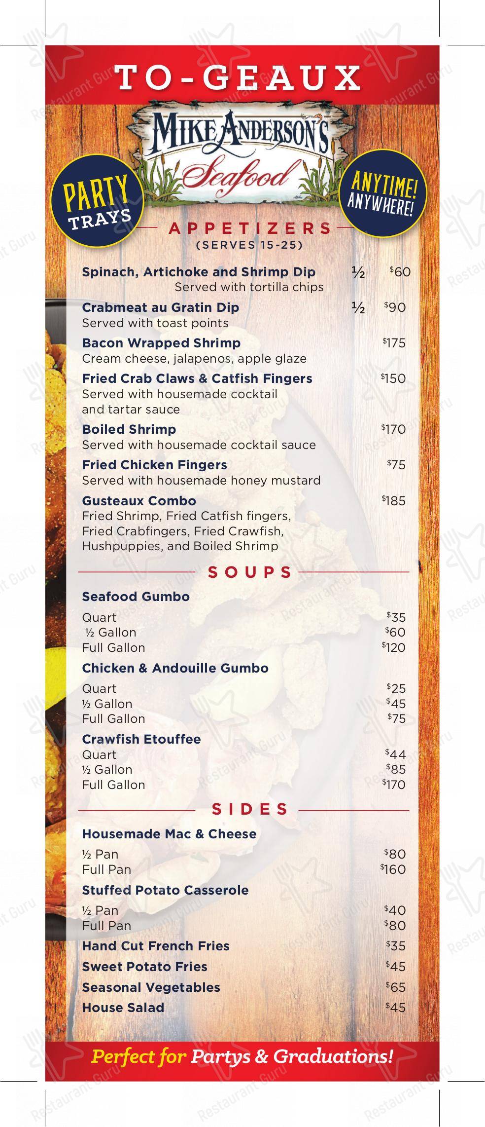 Menu at Mike Anderson's restaurant, Baton Rouge