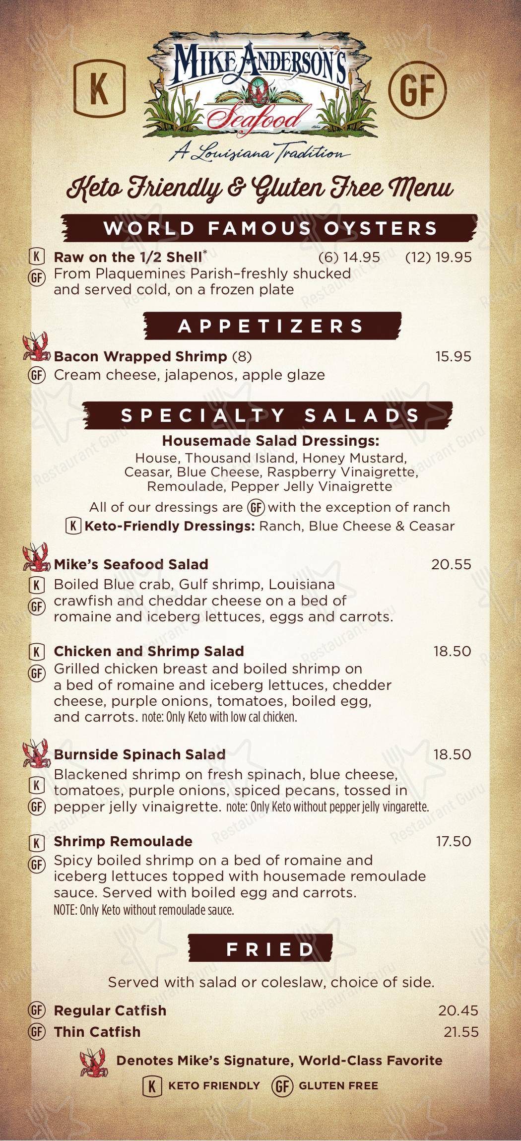 Menu at Mike Anderson's restaurant, Baton Rouge