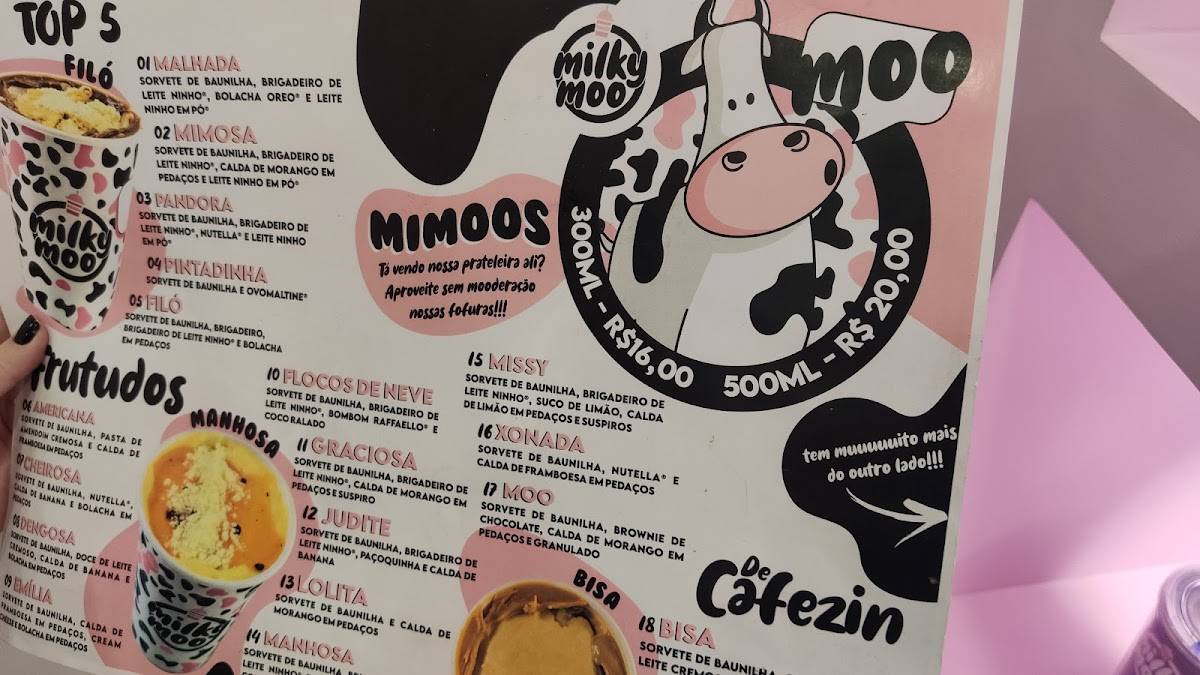 Menu at Milky Moo restaurant, Olímpia