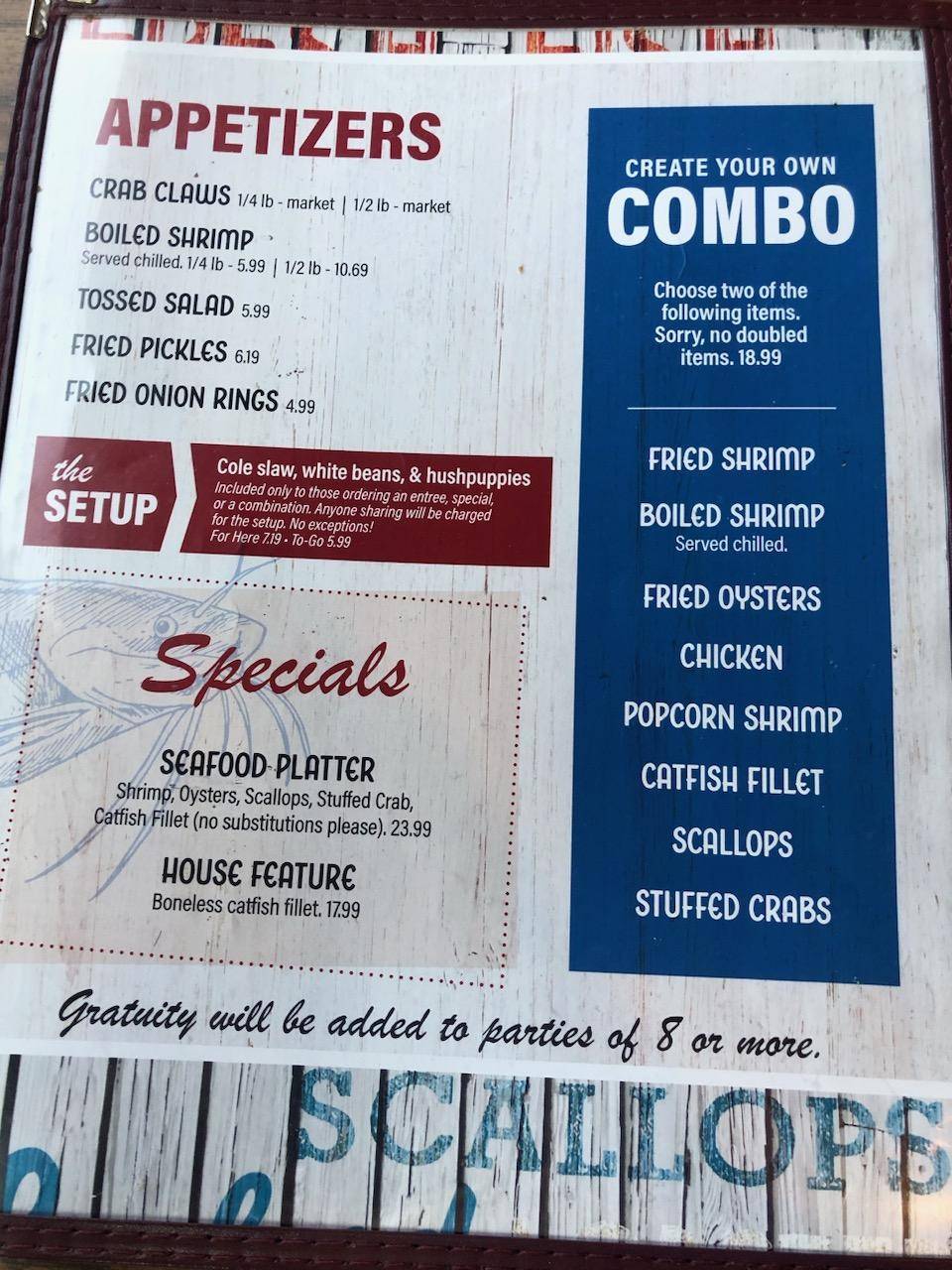 Menu at Catfish House restaurant, Millbrook