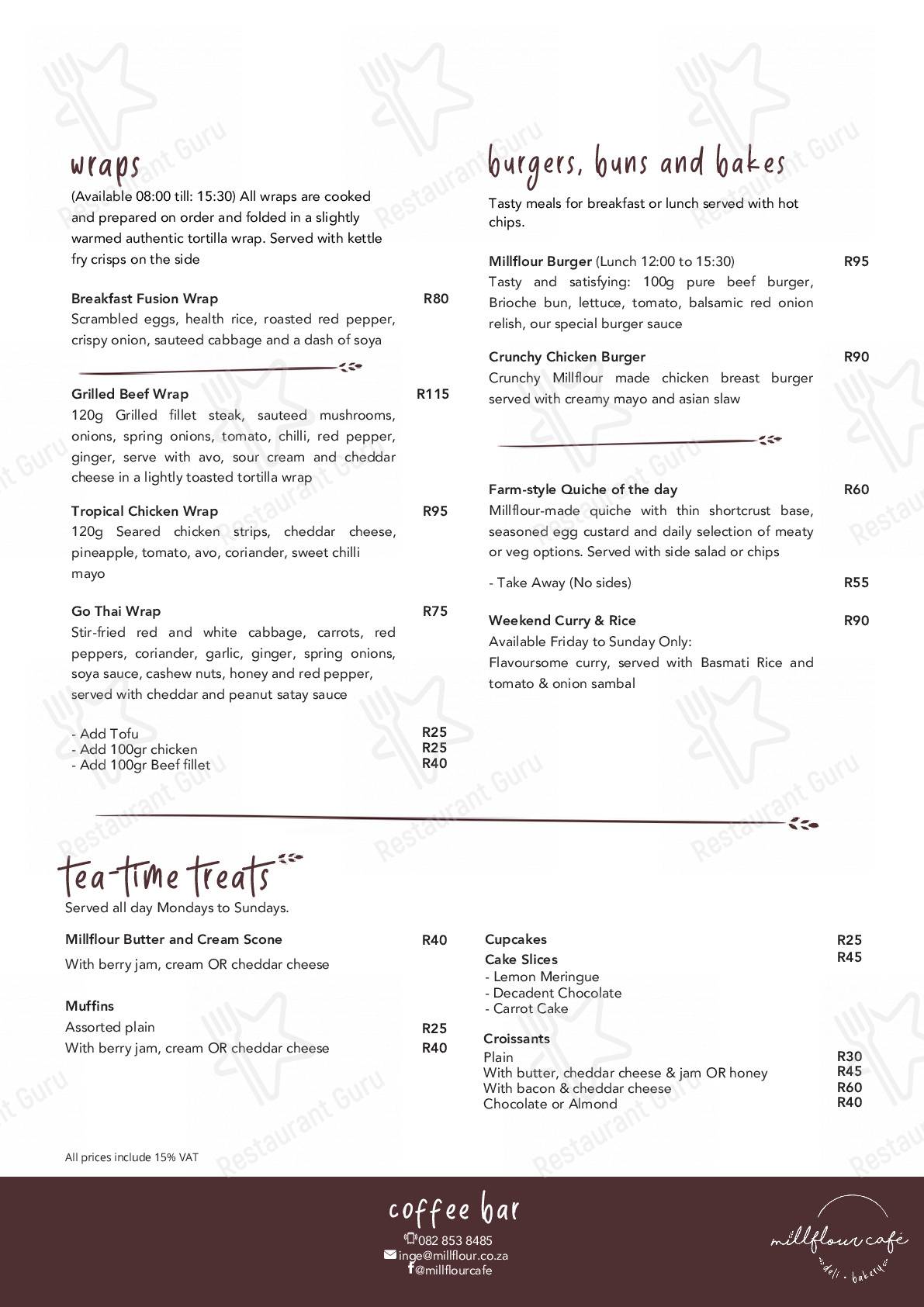 Menu at Millflour Cafe, Hillcrest
