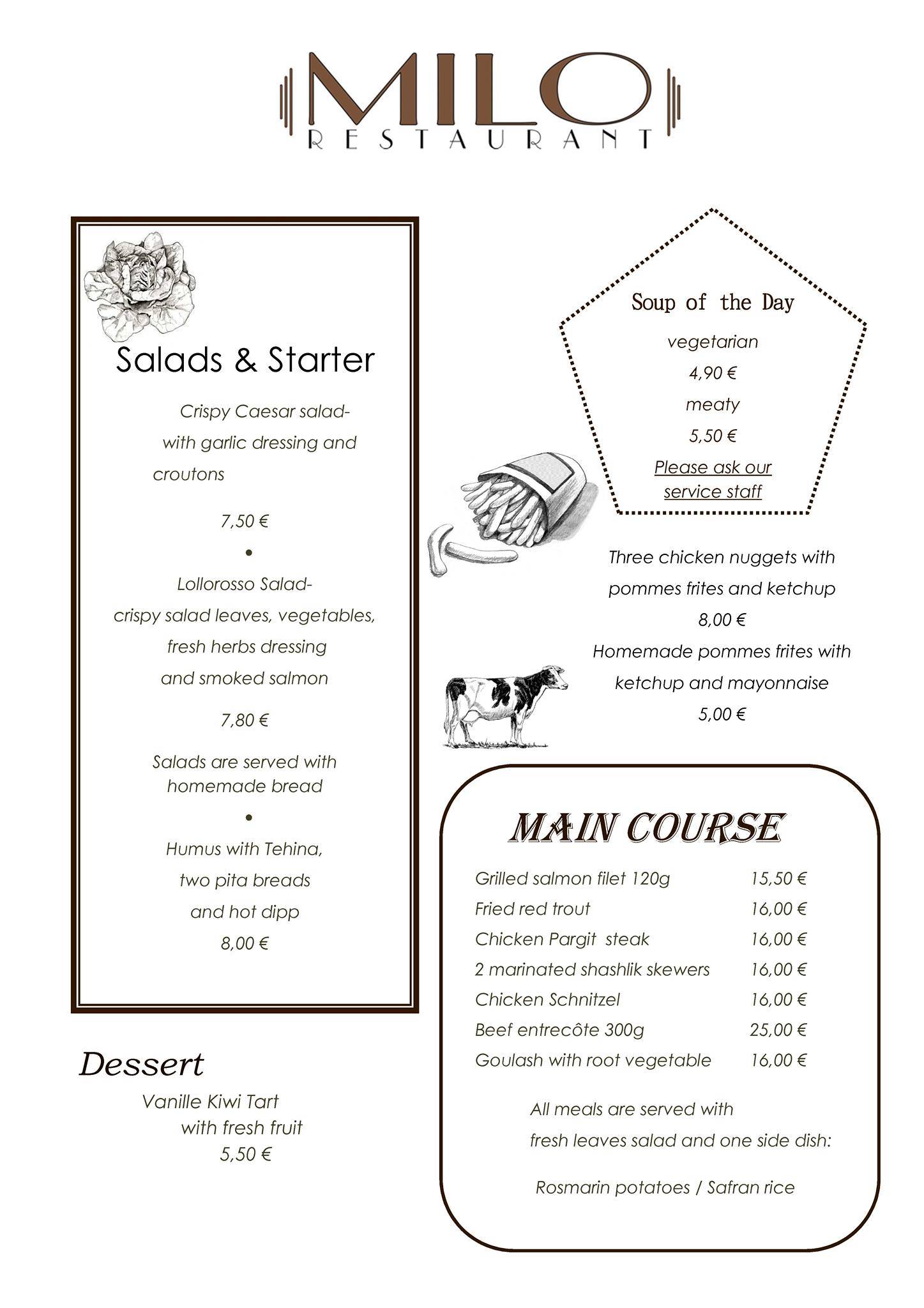 Menu au Milo Restaurant, Berlin