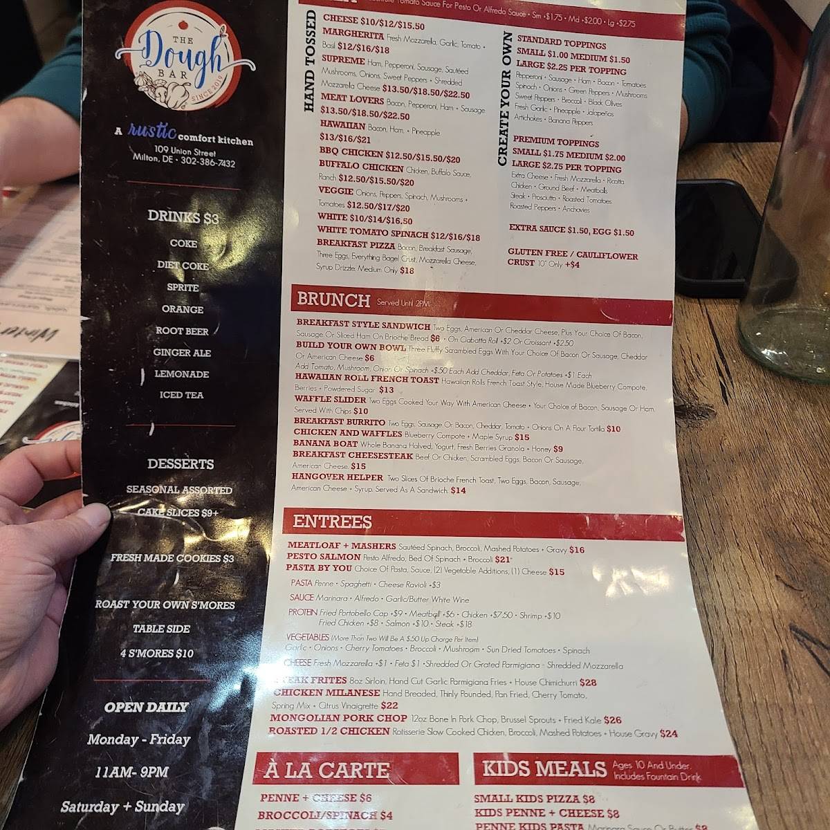 Menu at Milton Dough Bar, Milton
