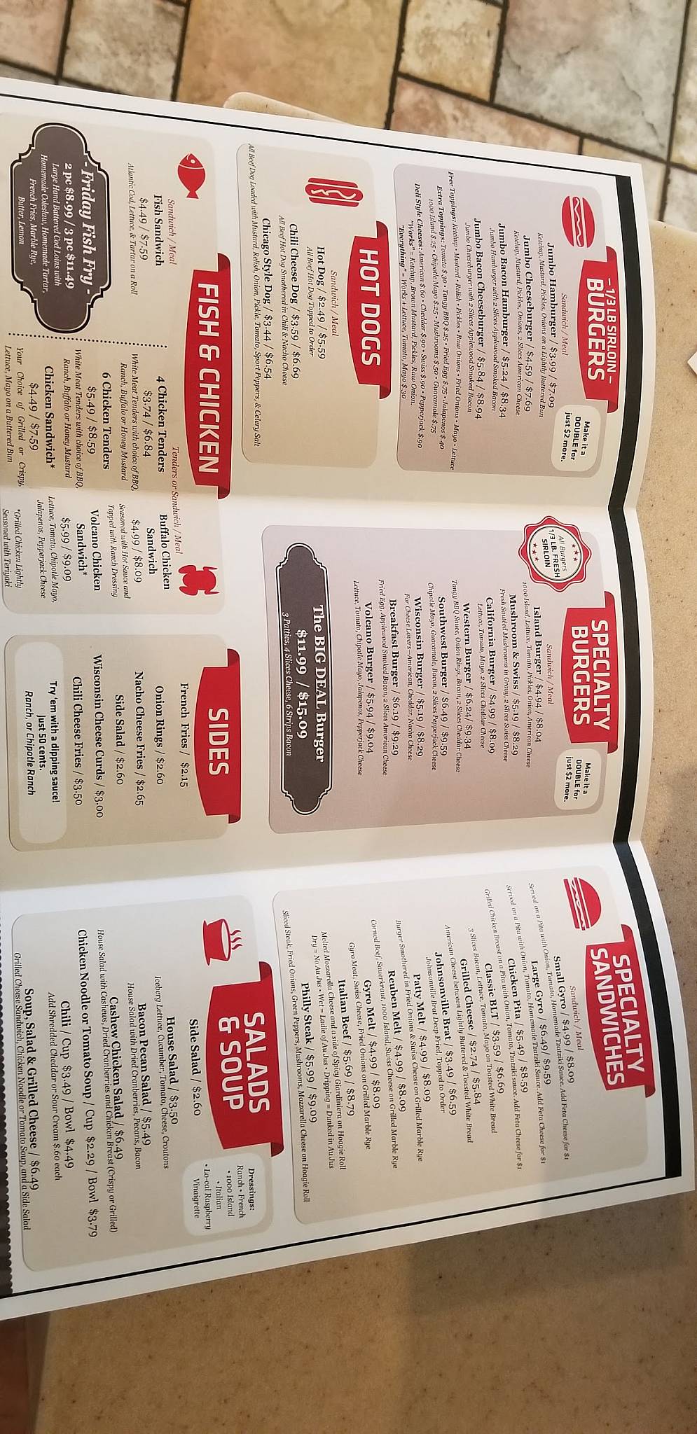 Menu at Big Deal Burgers & Custard restaurant, West Allis