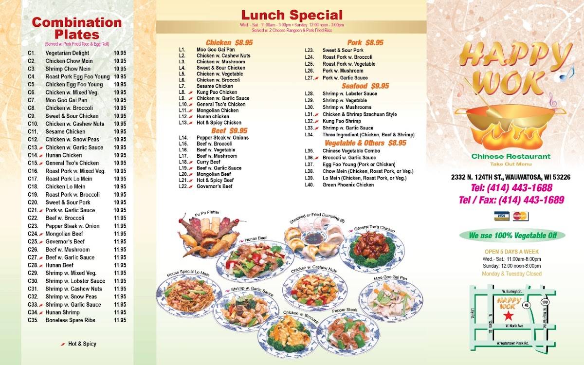 Menu at Happy Wok restaurant, Milwaukee