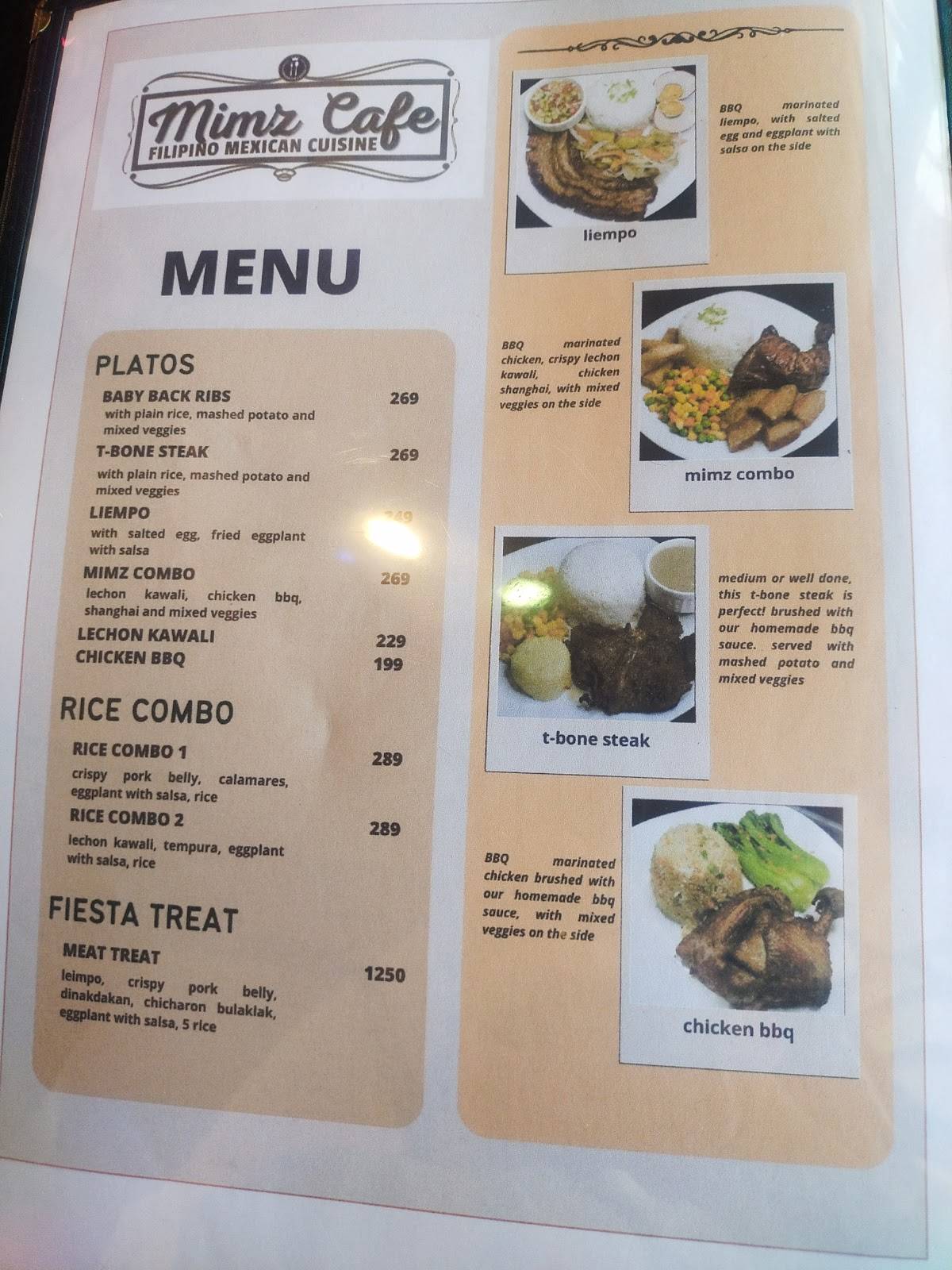 Menu at Mimz Cafe, Baguio