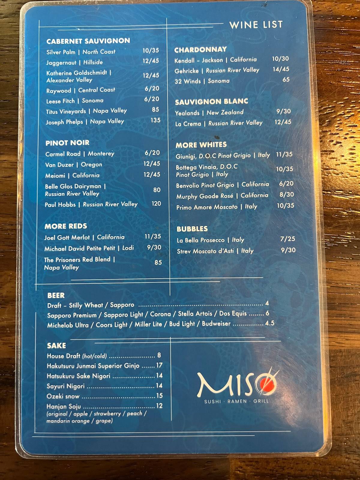 Menu at Miso Sushi, Ramen, Grill restaurant, Stillwater