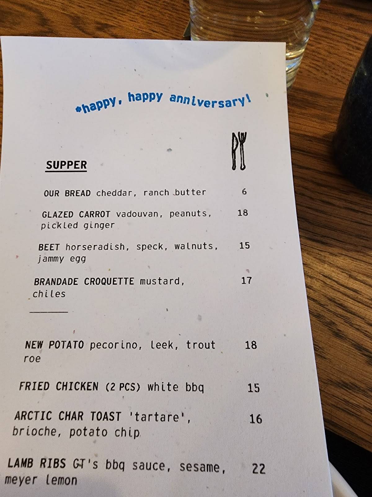 Menu at Modern Bird restaurant, Traverse City