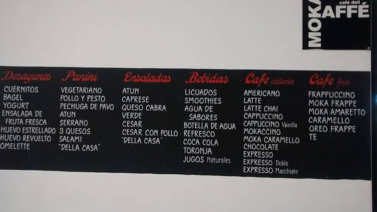Menu at Moka Kaffé cafeteria, Puerto Vallarta