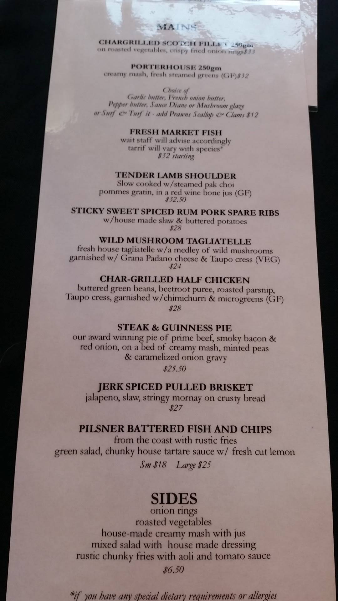 Menu at Mole & Chicken restaurant, Taupo