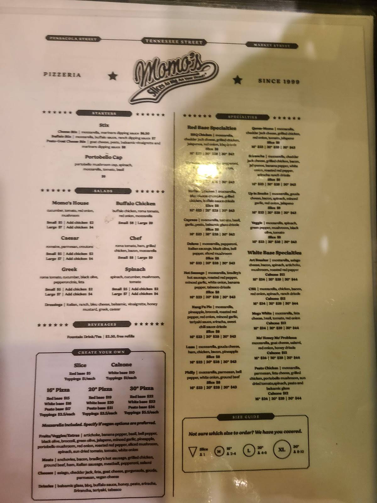 Menu at Momo's Pizza - Market Street pizzeria, Tallahassee