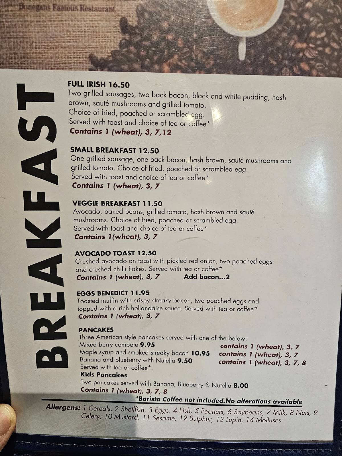 Menu at Monasterboice (Donegan's) restaurant, Drogheda, Drogheda Rd