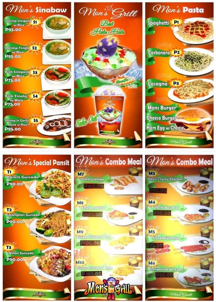 Menu at Mon's Grill Mahayag restaurant, Mahayag, Poblacion