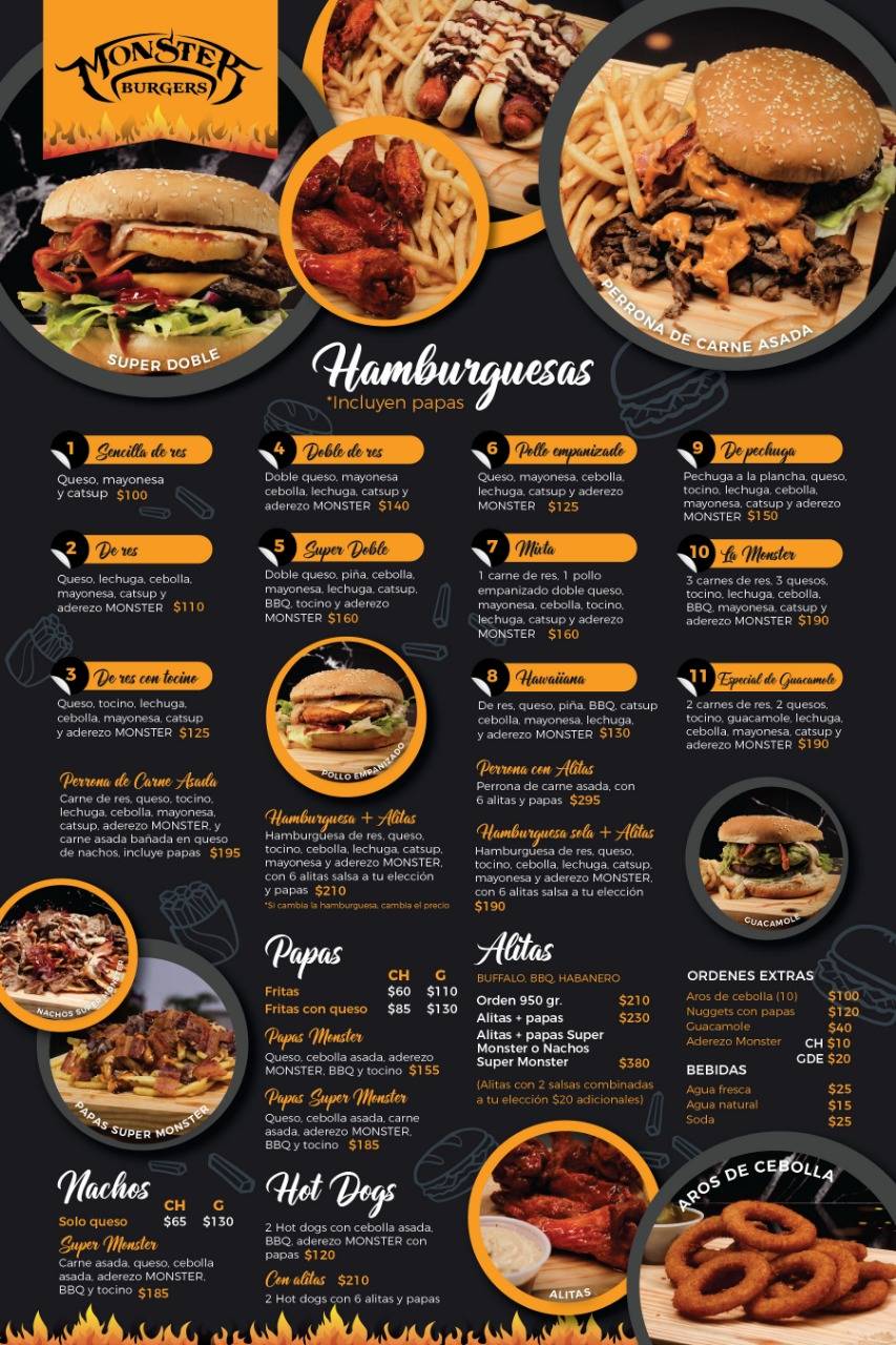 Menu at Monster Burger, Playas De Rosarito restaurant, Tijuana
