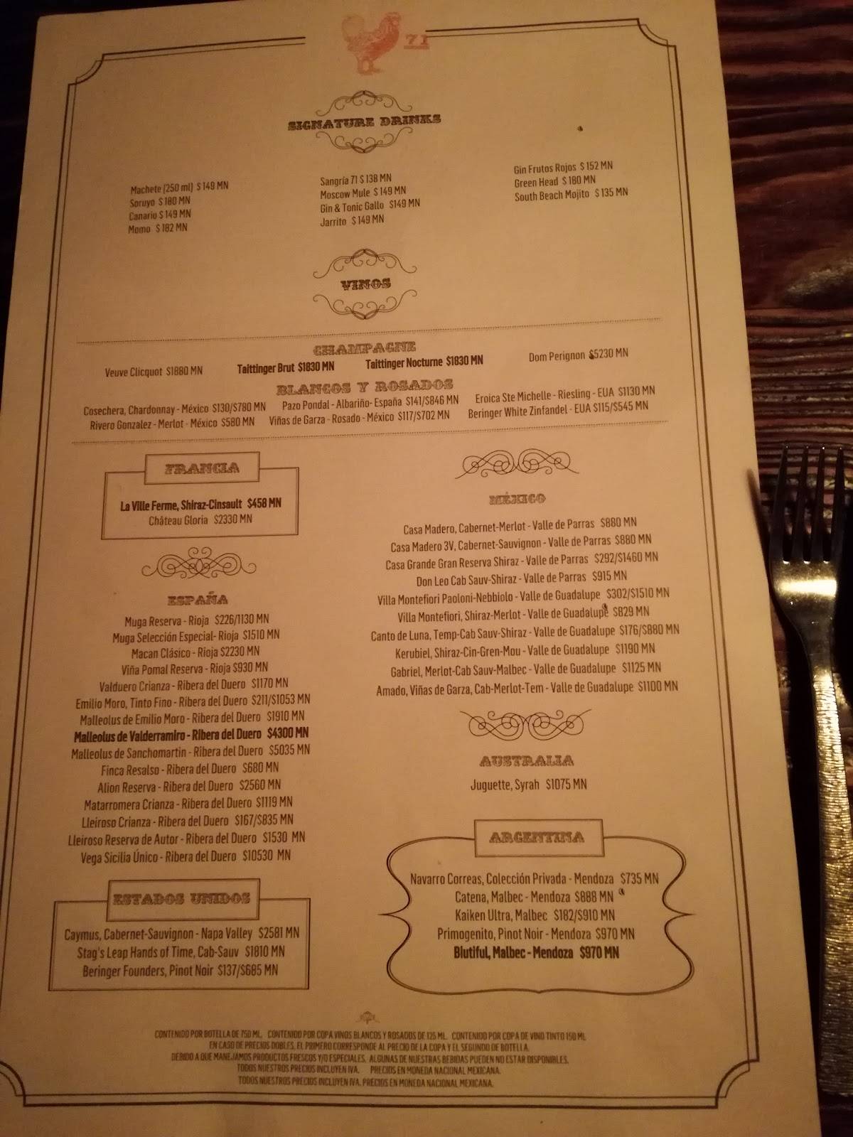 Carta del restaurante Gallo 71, San Pedro Garza García, Av. José ...