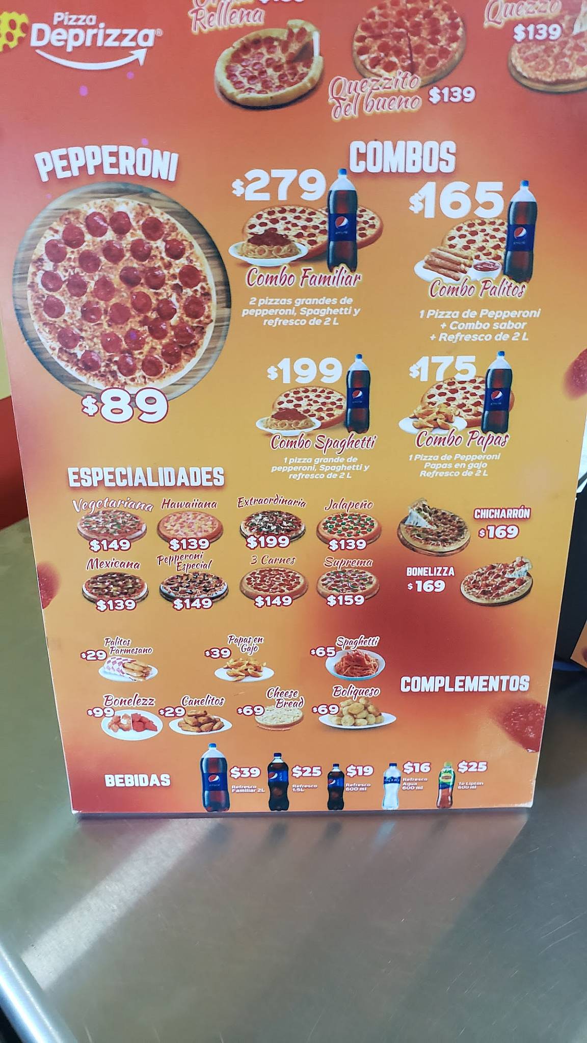 Carta del restaurante Pizza Deprizza, Monterrey, C. Serbal 5202