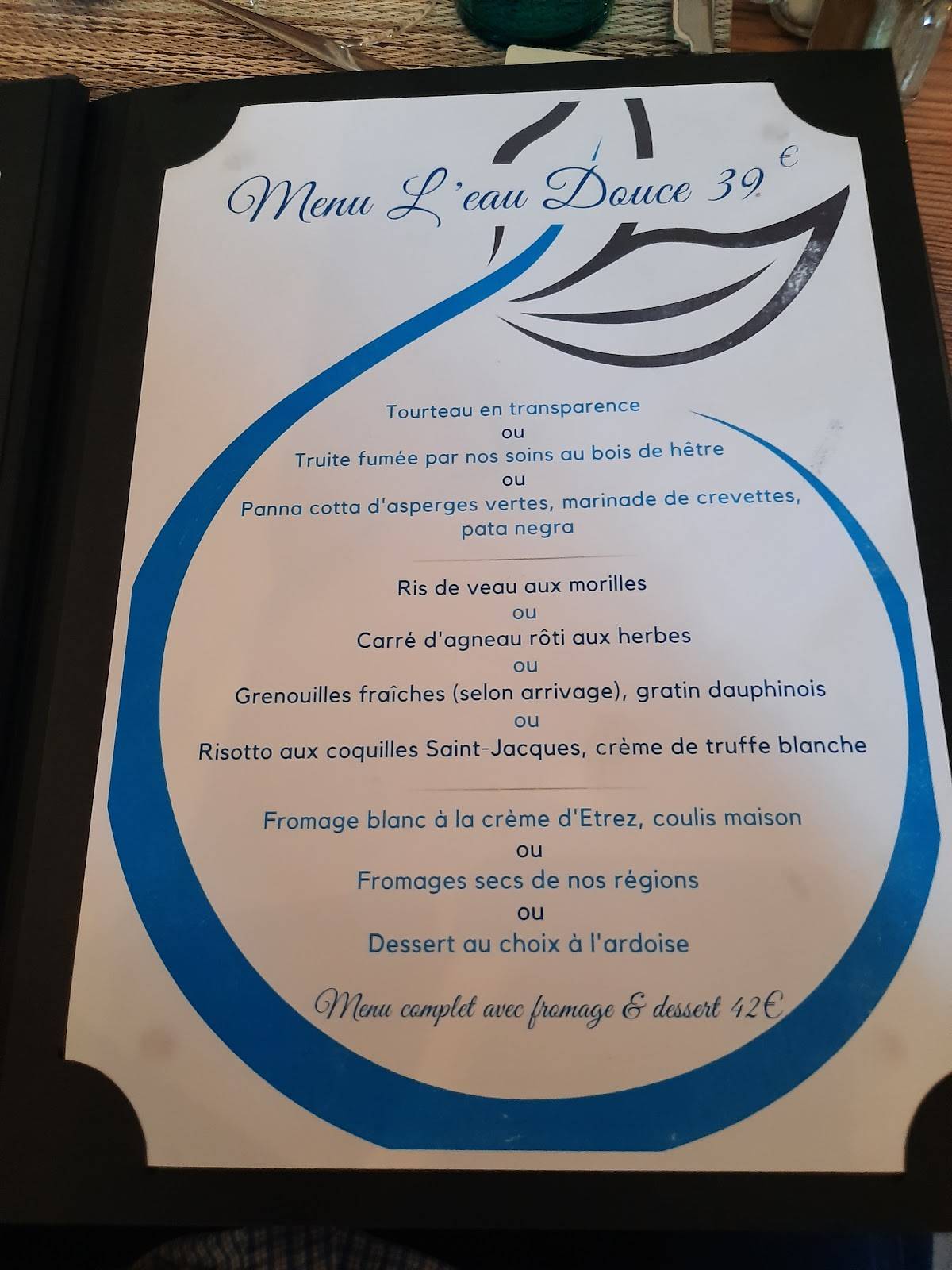 Menu au L'eau Douce restaurant, Montmerle-sur-Saône, 53 Rue de Mâcon