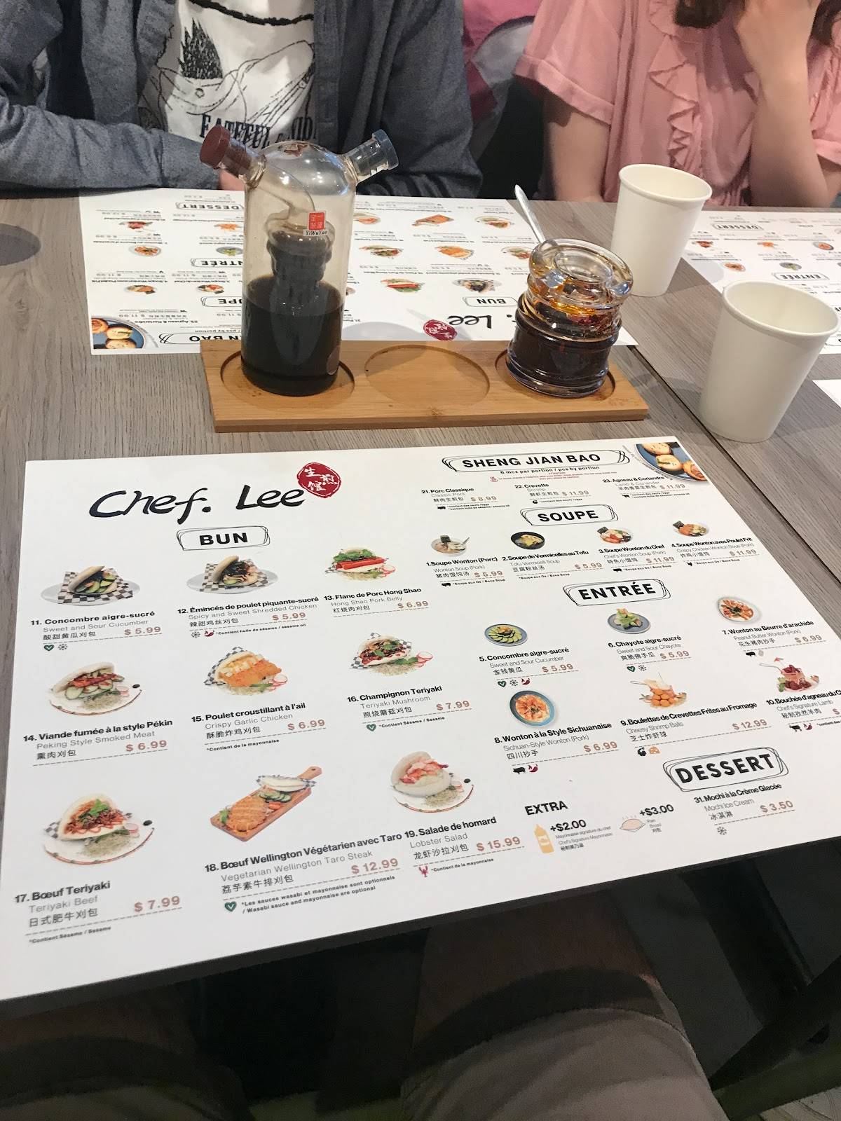 Menu at Chef Lee restaurant, Montréal