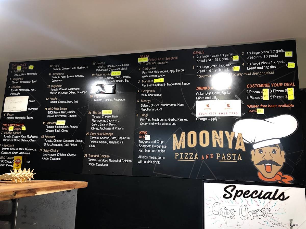 Menu at Moonya Pizza & Pasta pizzeria, Wodonga