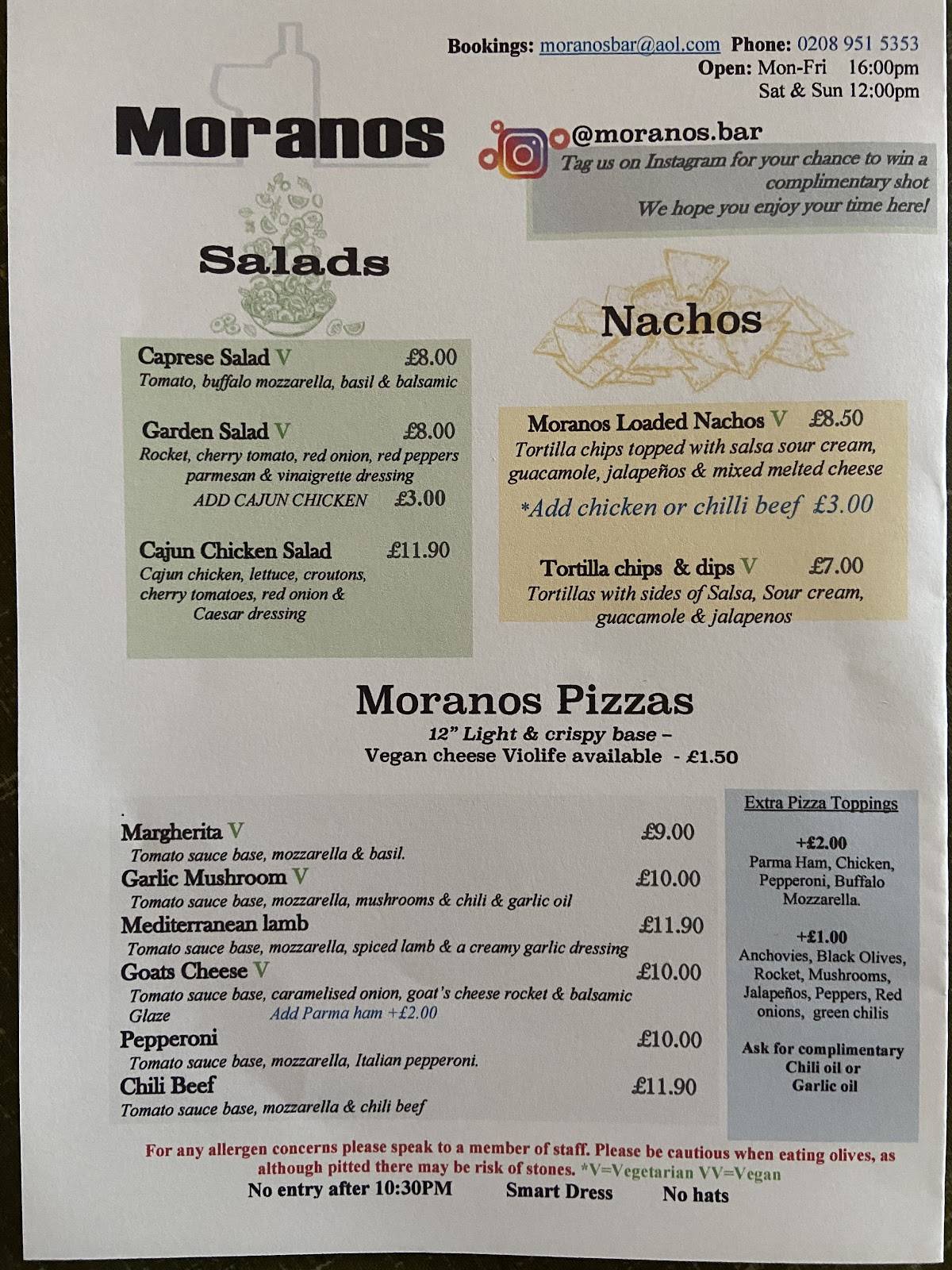 Menu at Moranos pub & bar, Edgware, 12 Station Parade