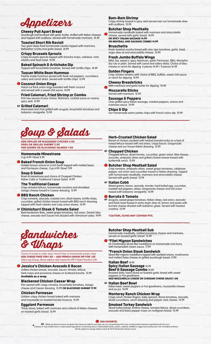 Menu at Moretti's Ristorante & Pizzeria Morton Grove, Morton Grove