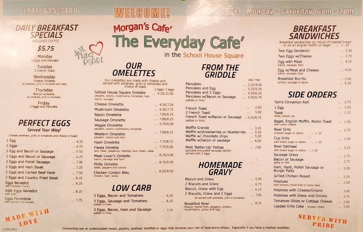 Menu at Morgan's Cafe, Port Charlotte, Kings Hwy # 216