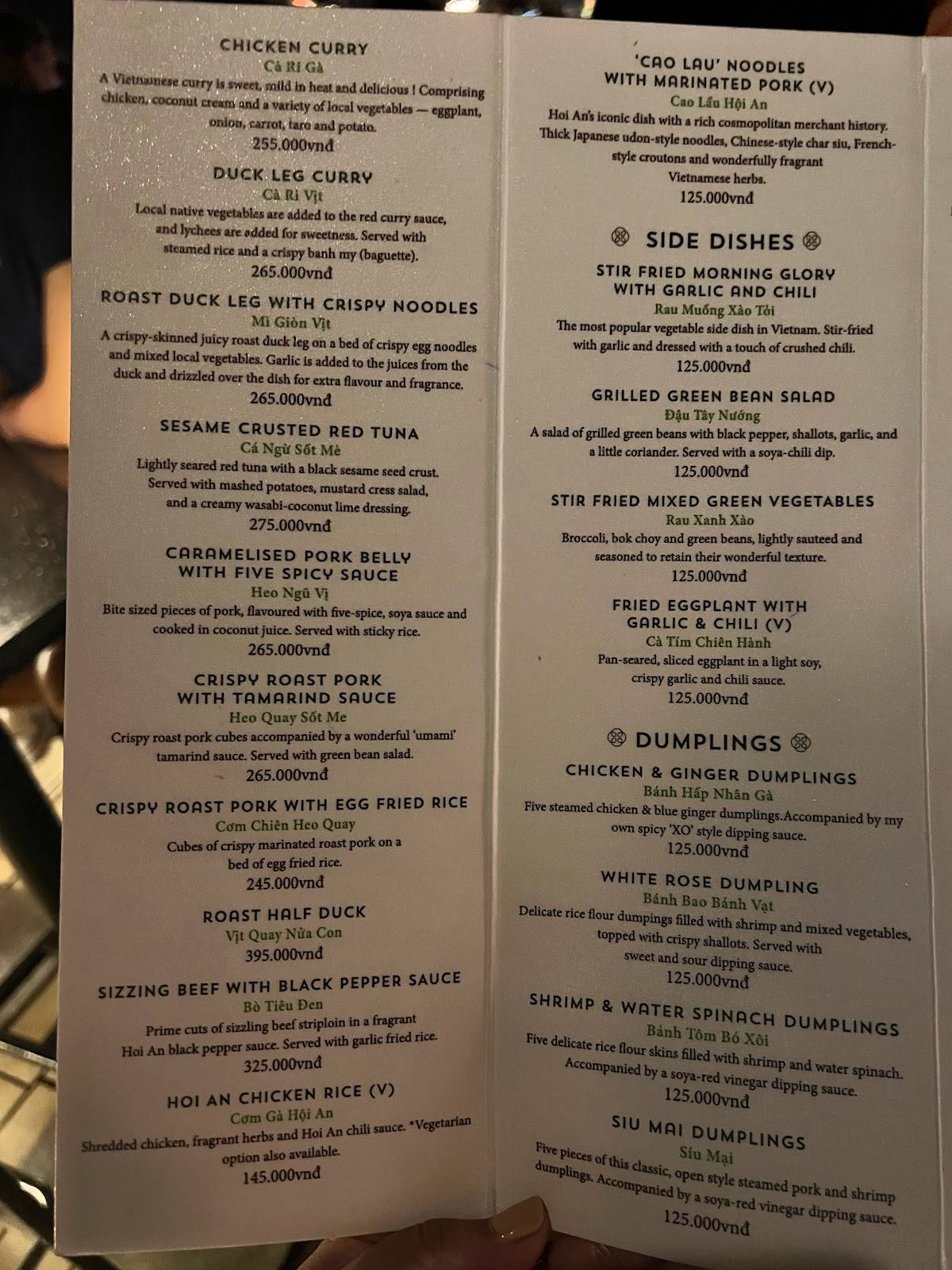 Menu at Morning Glory Original restaurant, Hoi An