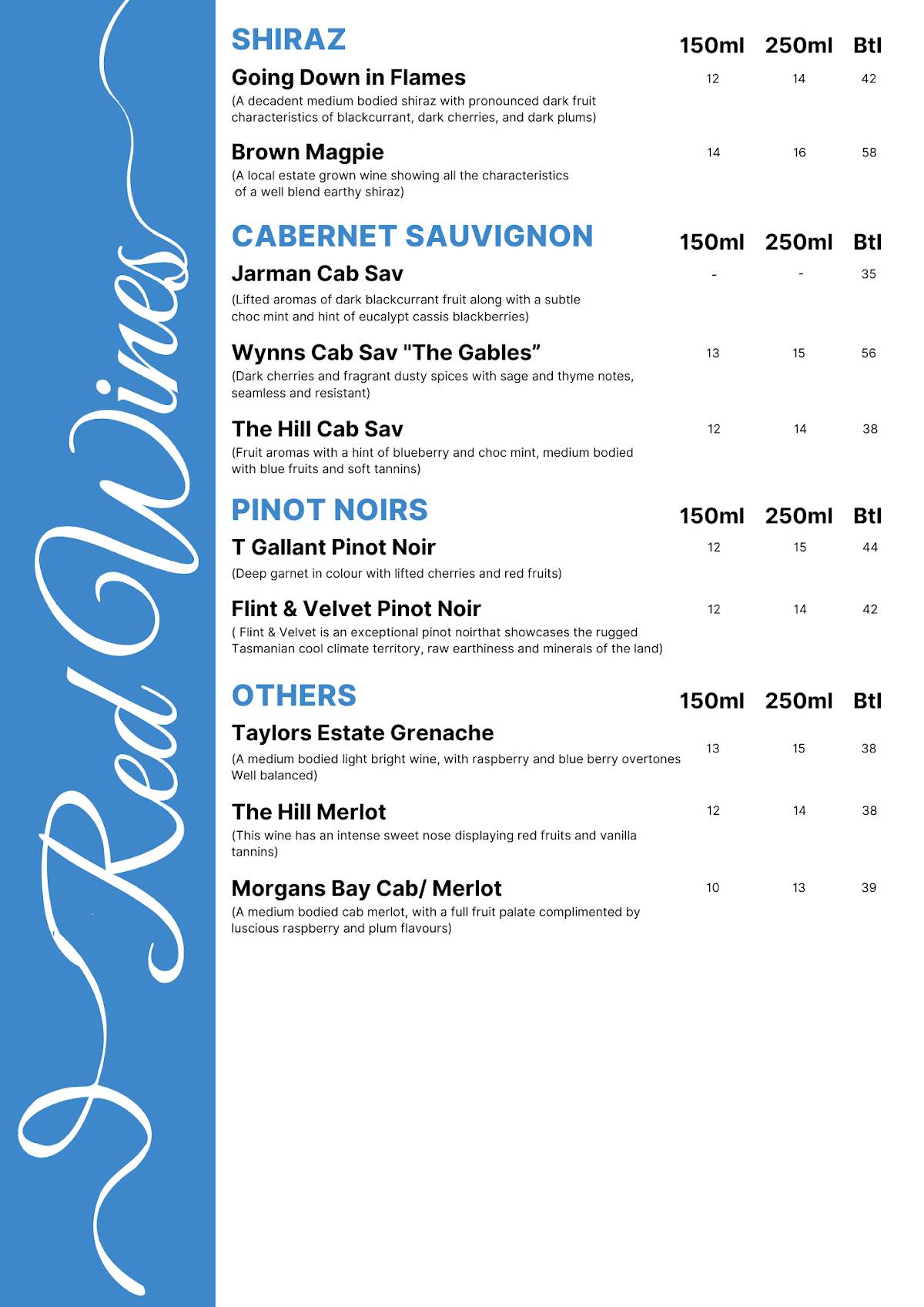 Menu at Mount Moriac Hotel restaurant, Mount Moriac