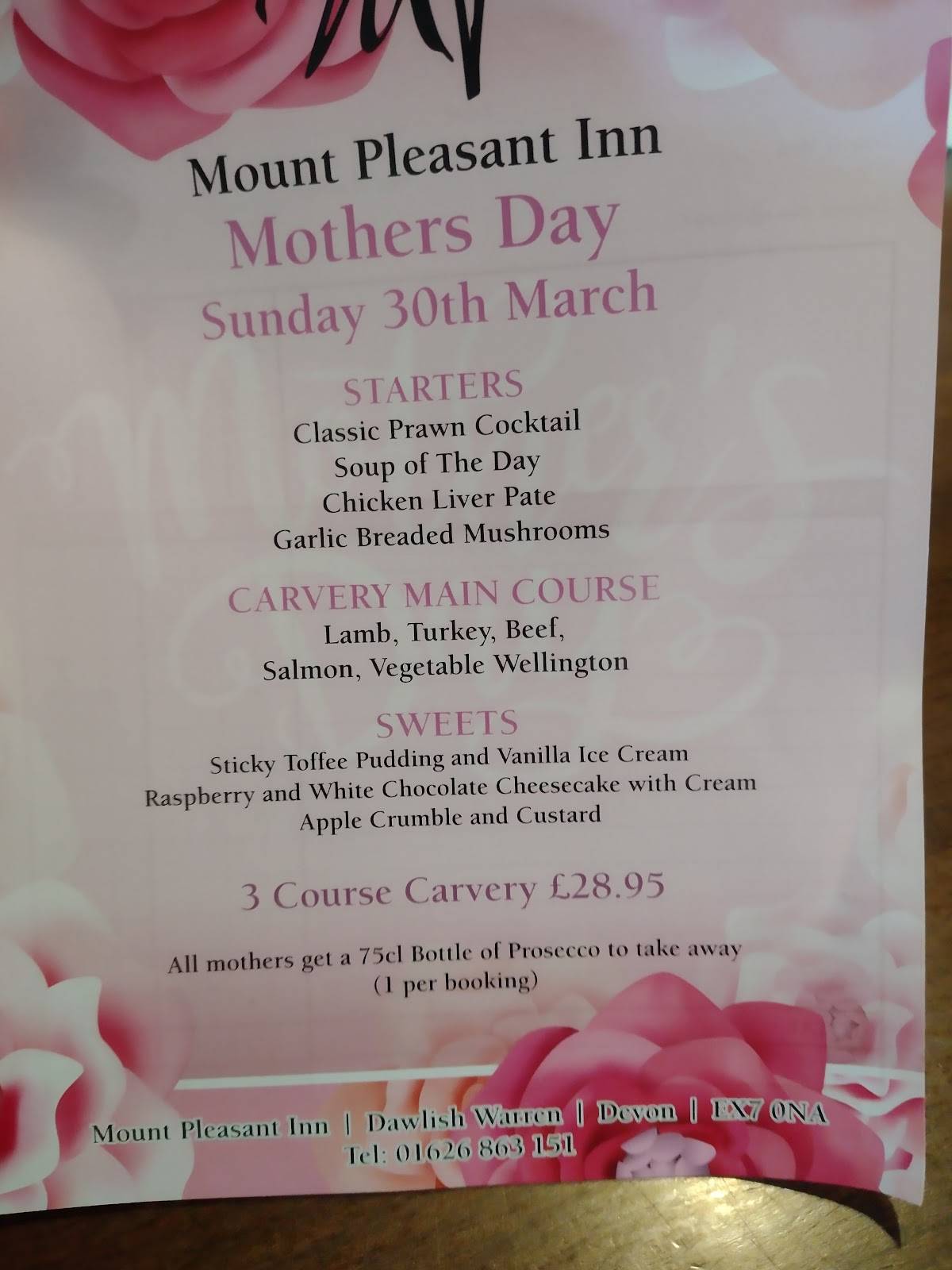 Menu at Mount Pleasant Inn pub & bar, Dawlish
