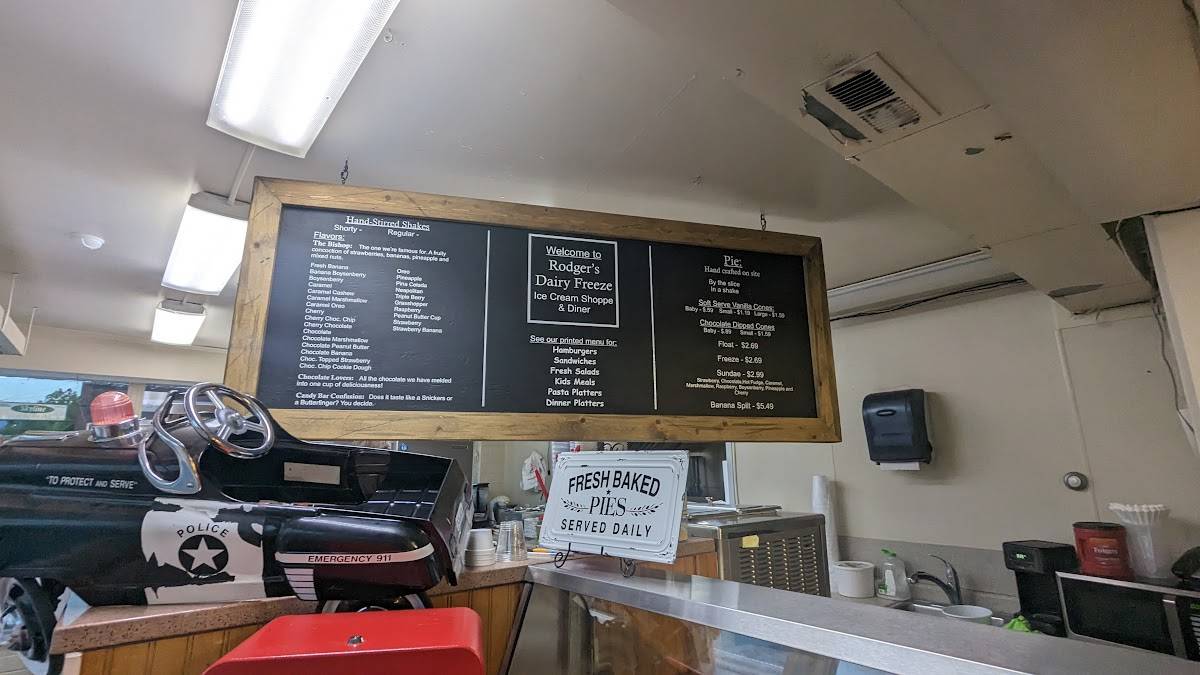Menu at Rodger's Dairy Freeze restaurant, Mount Pleasant