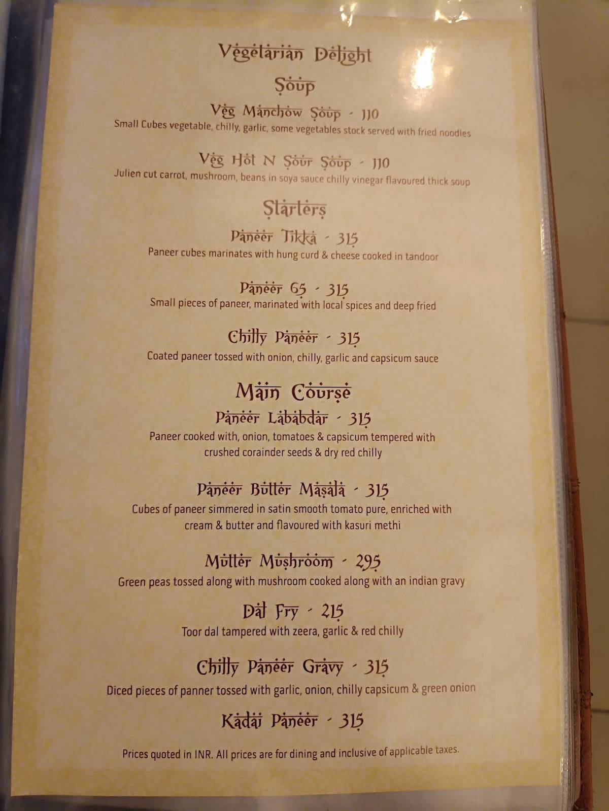 Menu at Mount Road Bilal, Chennai