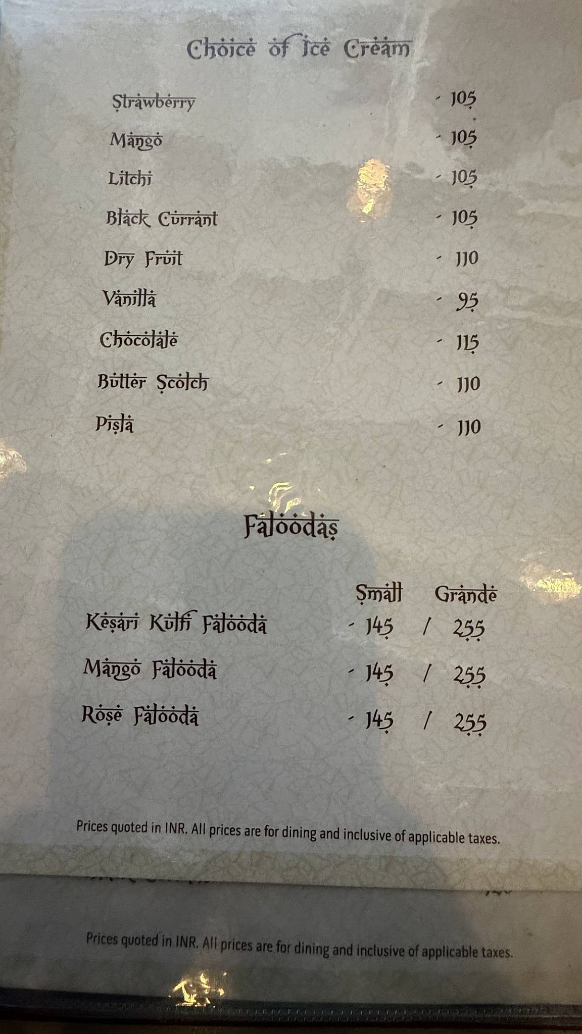 Menu at Mount Road Bilal, Chennai