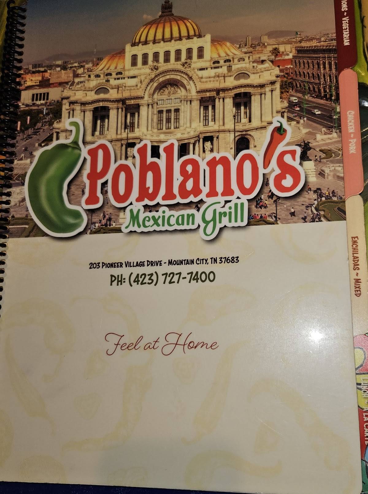 Menu at Poblanos Mexican Grill restaurant, Mountain City