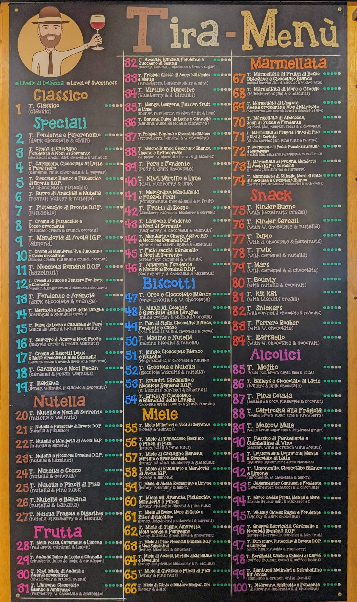 Menu at Mr. 100 Tiramisù pub & bar, Rome, Via dei Sediari