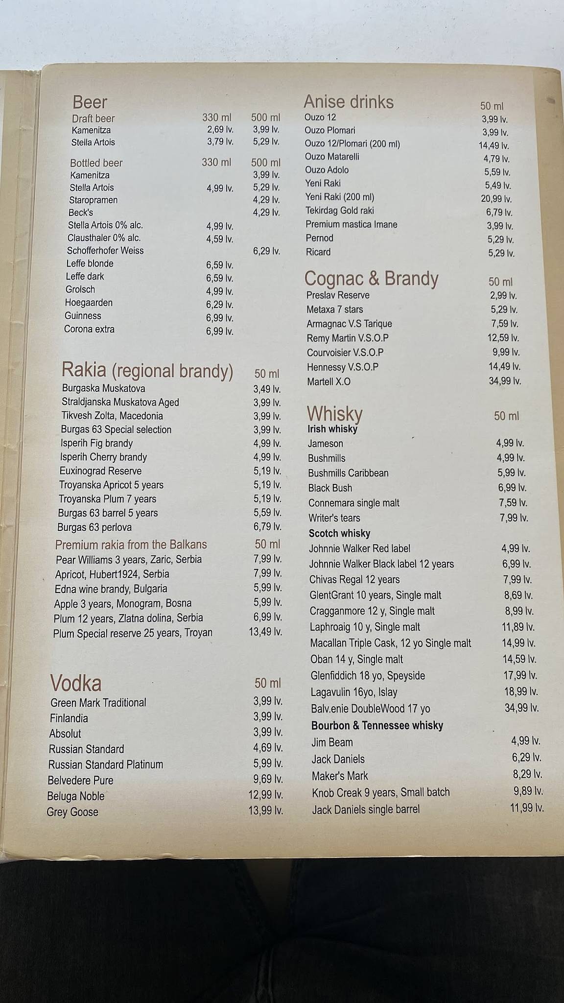 Menu at Mr Baba restaurant, Varna
