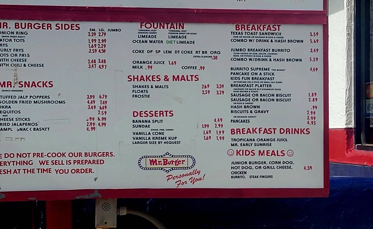 Menu at Mr Burger restaurant, Dimmitt