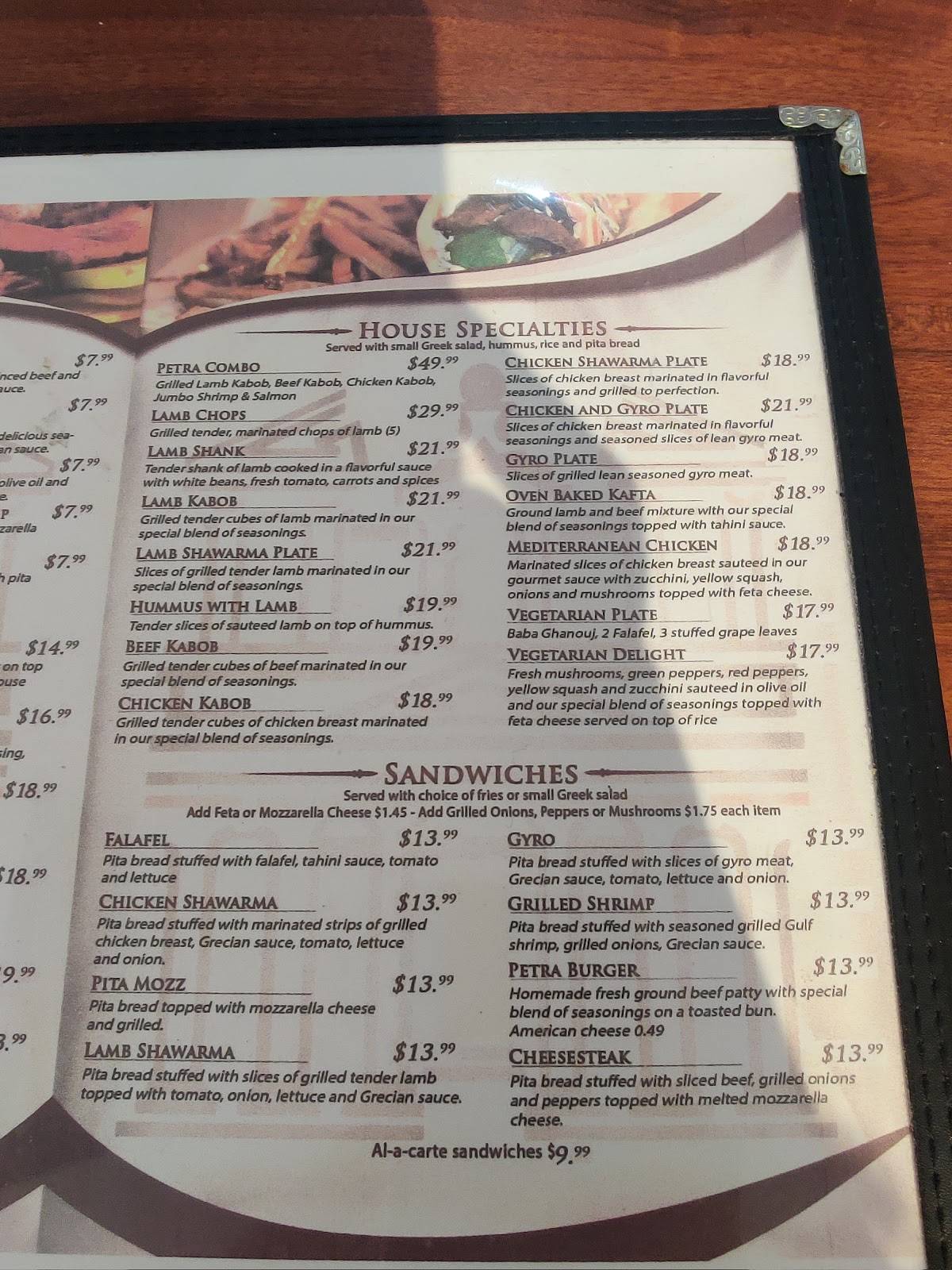 Menu at Mr. Greek restaurant, Biloxi