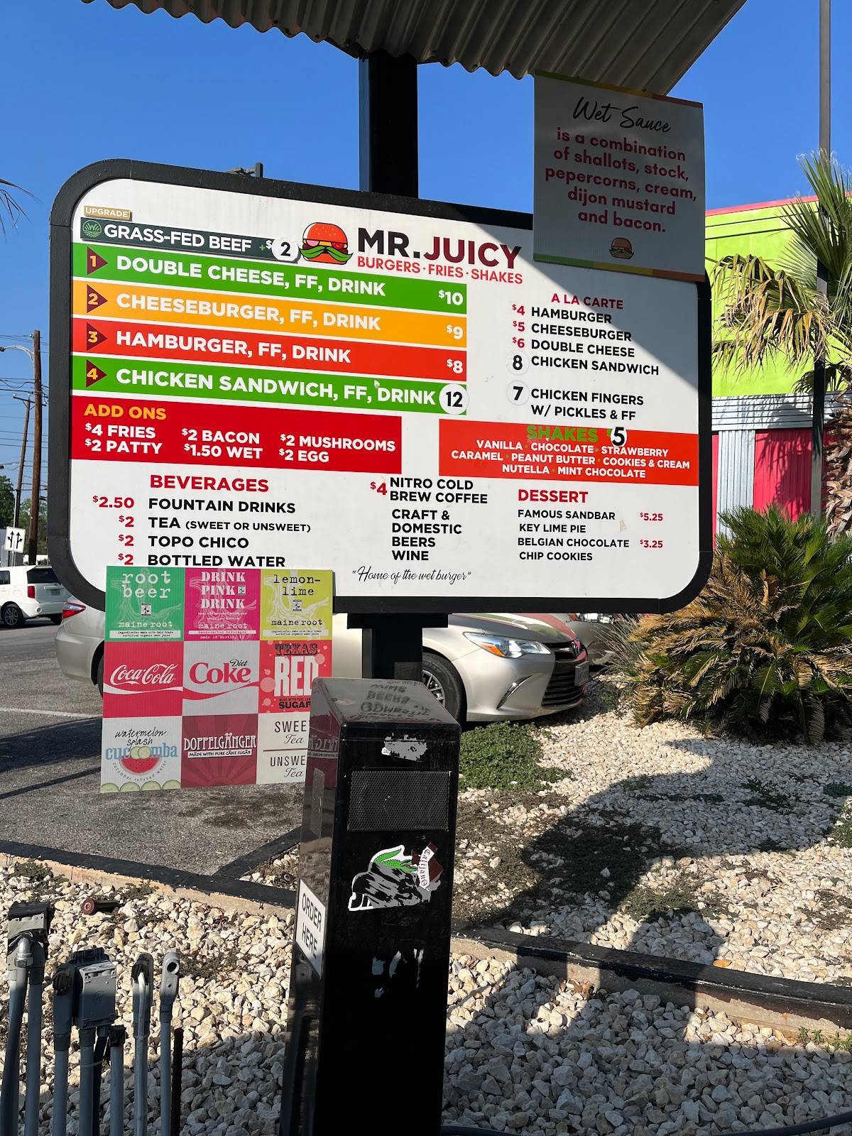 Menu at Mr Juicy restaurant, San Antonio