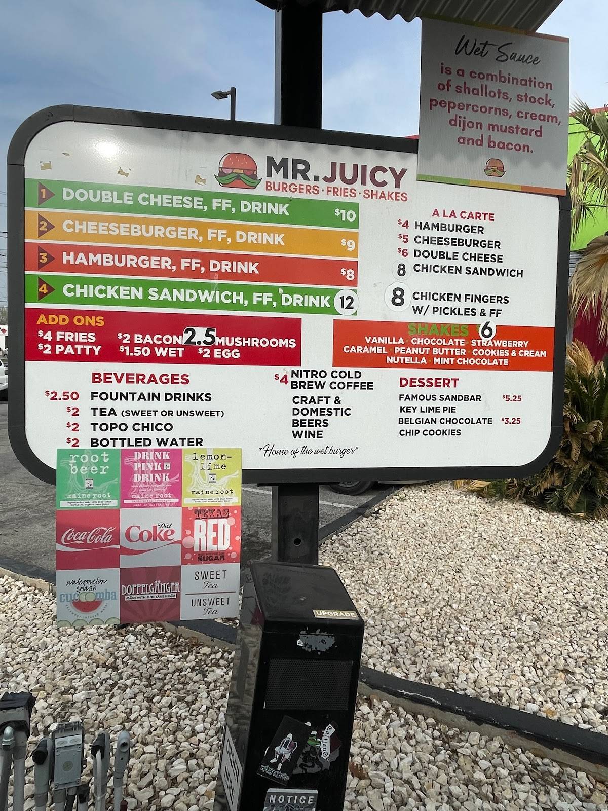 Menu at Mr Juicy restaurant, San Antonio