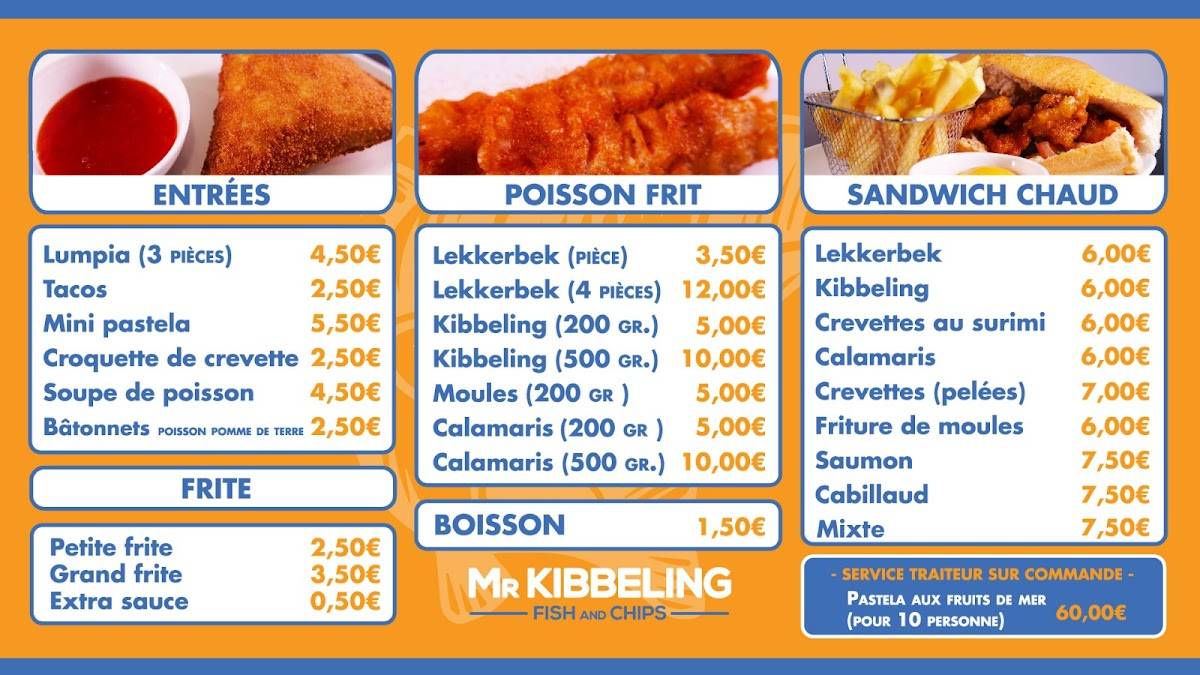 Menu au Mr Kibbeling - Fish and Chips, Molenbeek-Saint-Jean