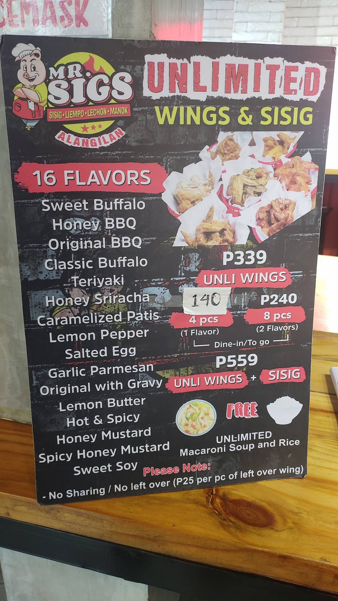 Menu at Mr Sigs Alangilan Batangas restaurant, Batangas
