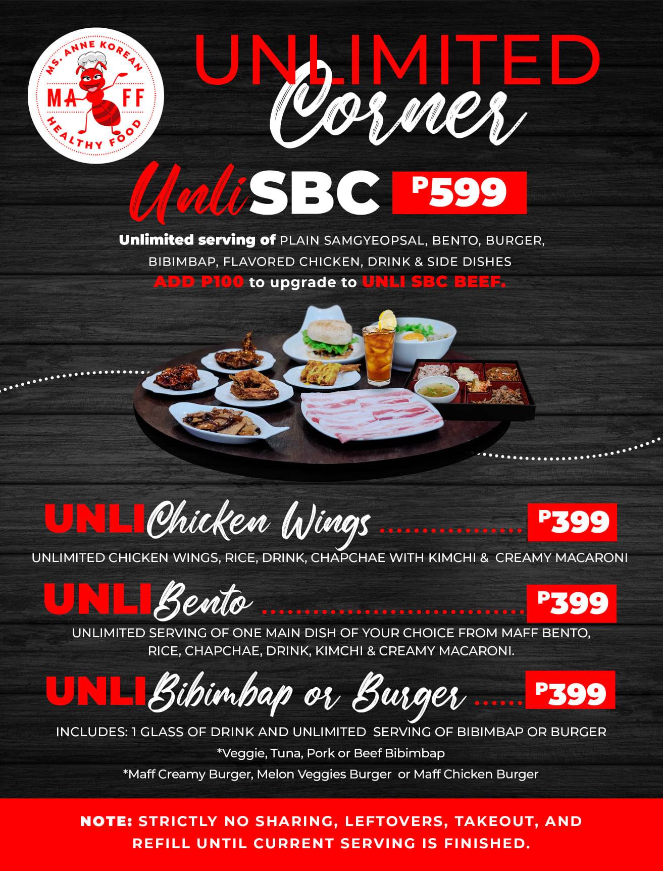 Menu at Ms.Anne Healthy Korean-Filipino Fast Food or MAFF Restaurant ...