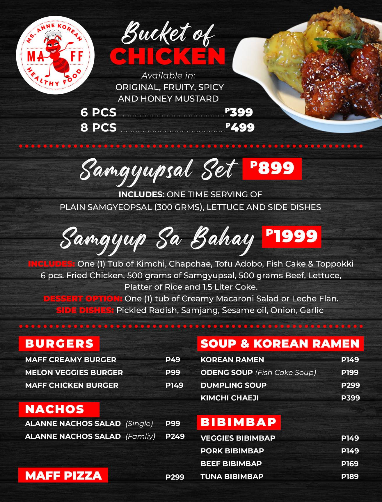Menu at Ms.Anne Healthy Korean-Filipino Fast Food or MAFF Restaurant ...