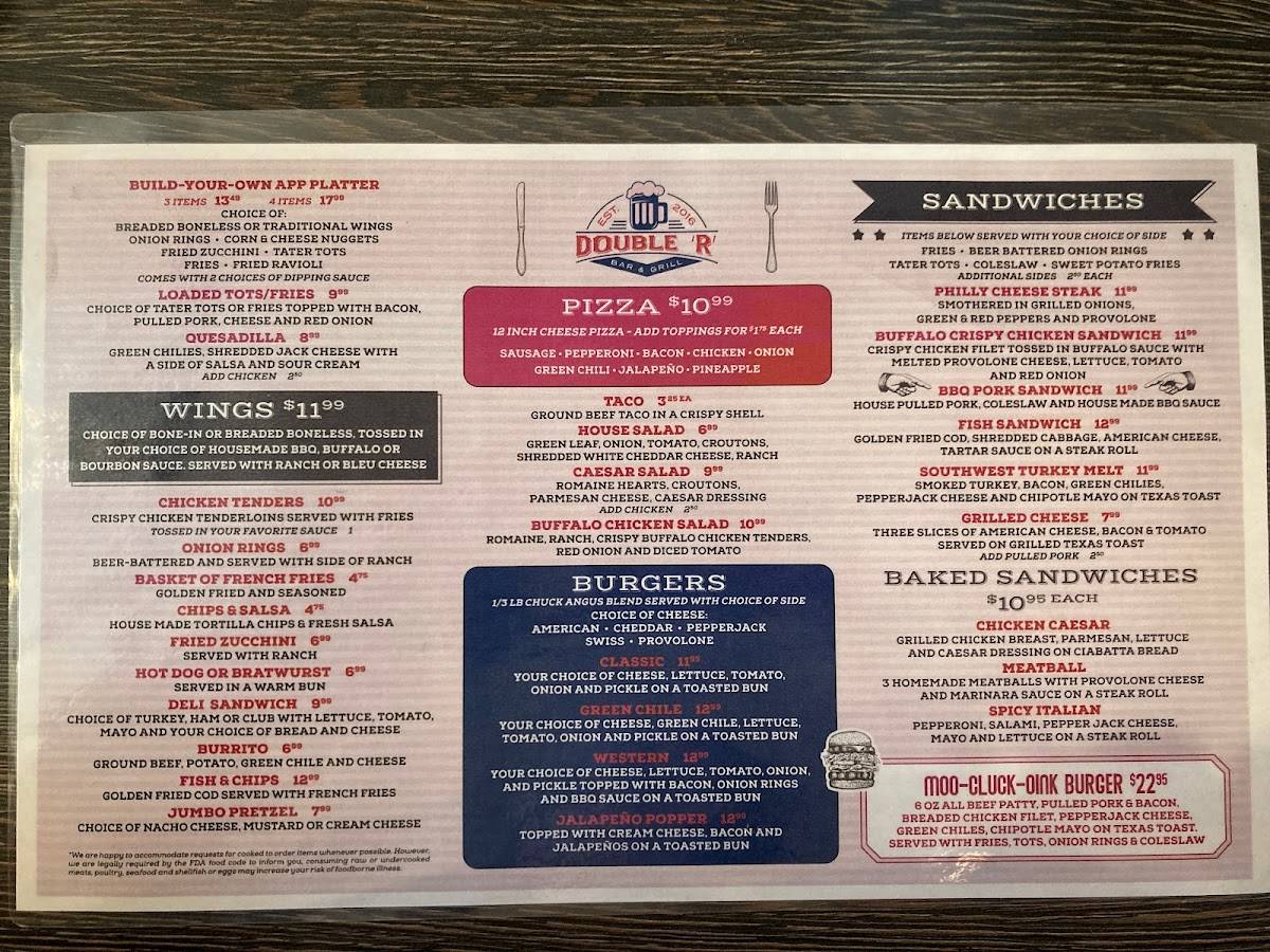 Menu at Mt Graham Golf Club Double R Bar & Grill, Safford
