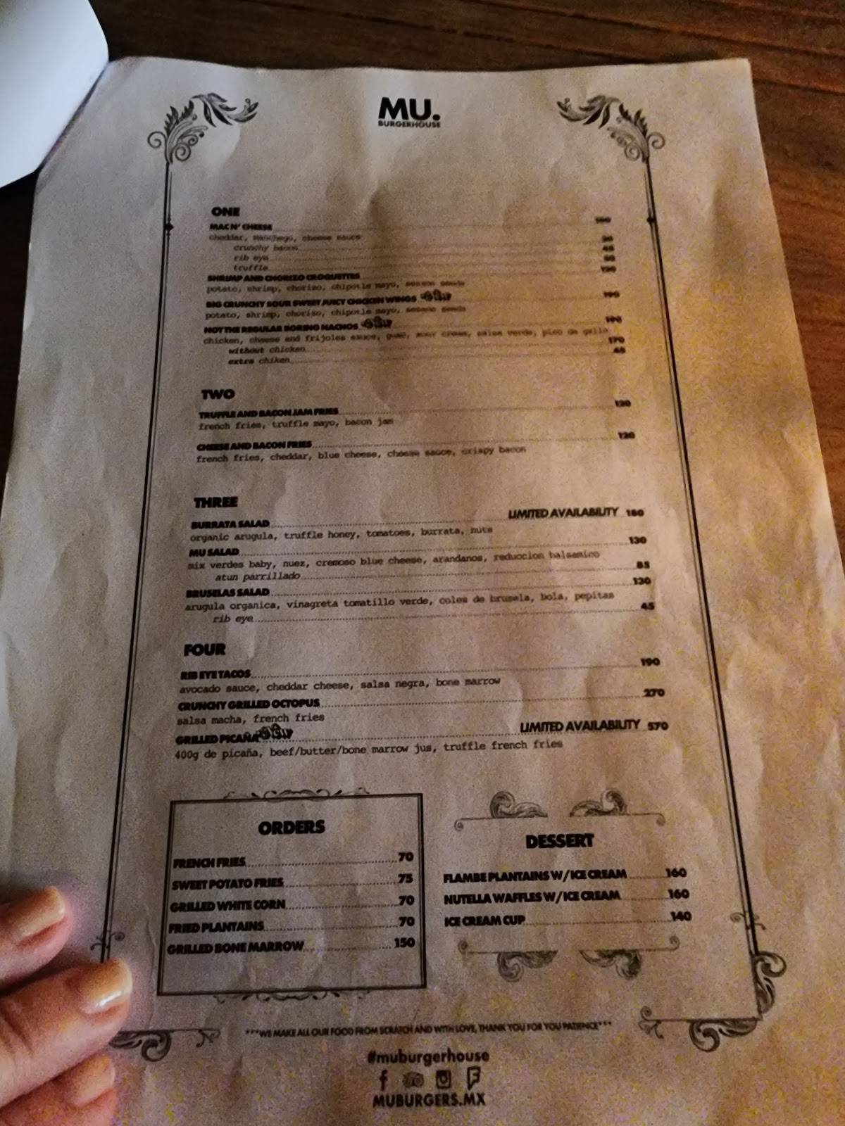 Carta del restaurante Mu. Burgerhouse Nader Hamburguesería en Cancún ...