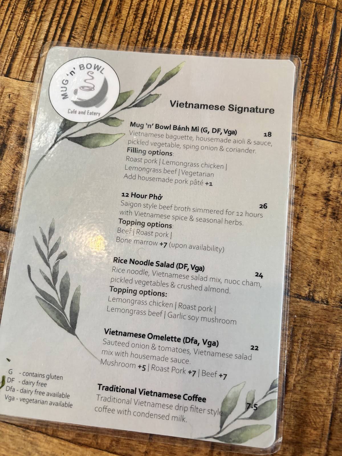 Menu at Mug 'n' Bowl Cafe & Eatery, Auckland
