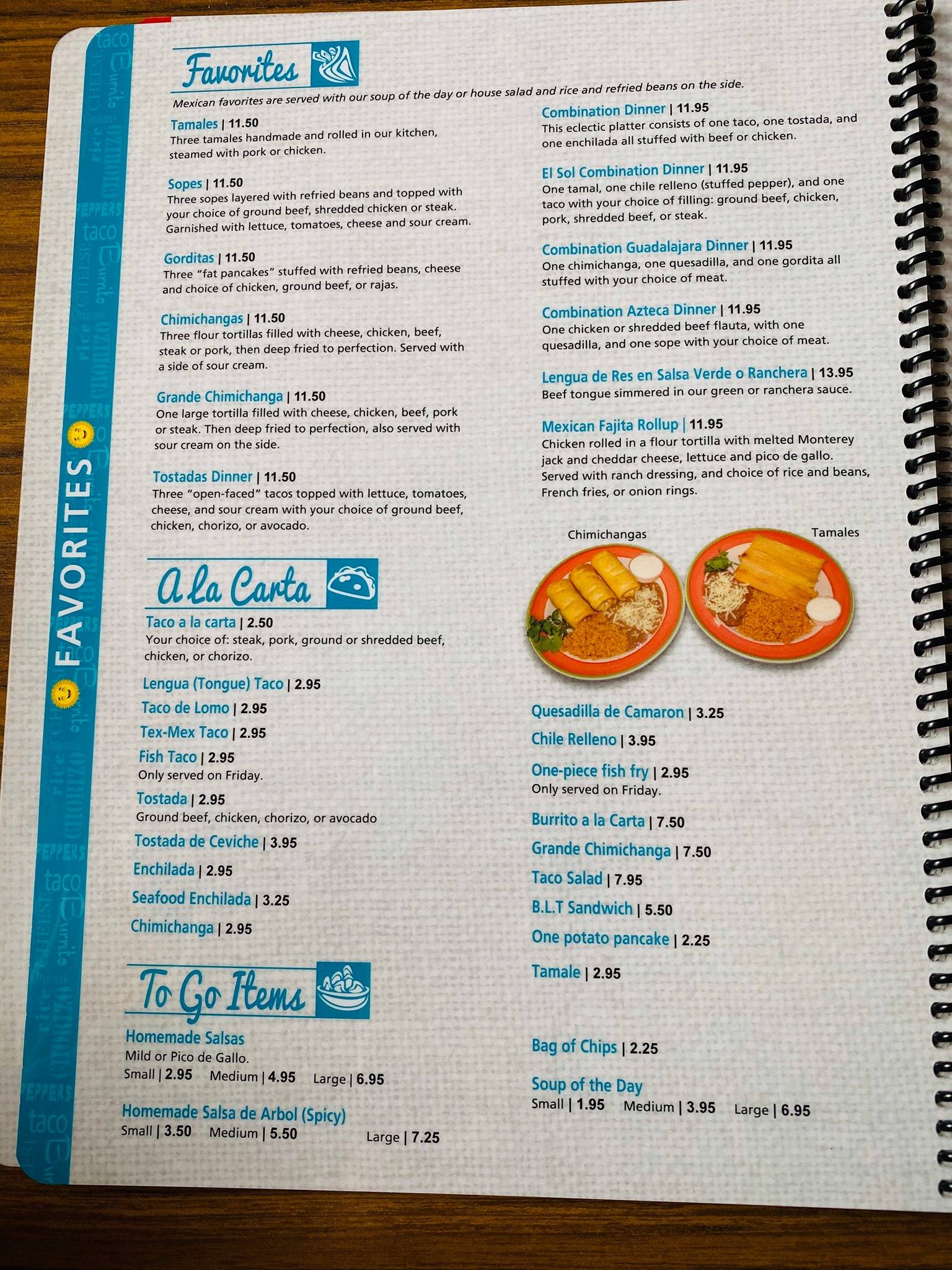 Menu at Sol De Mexico restaurant, Mukwonago
