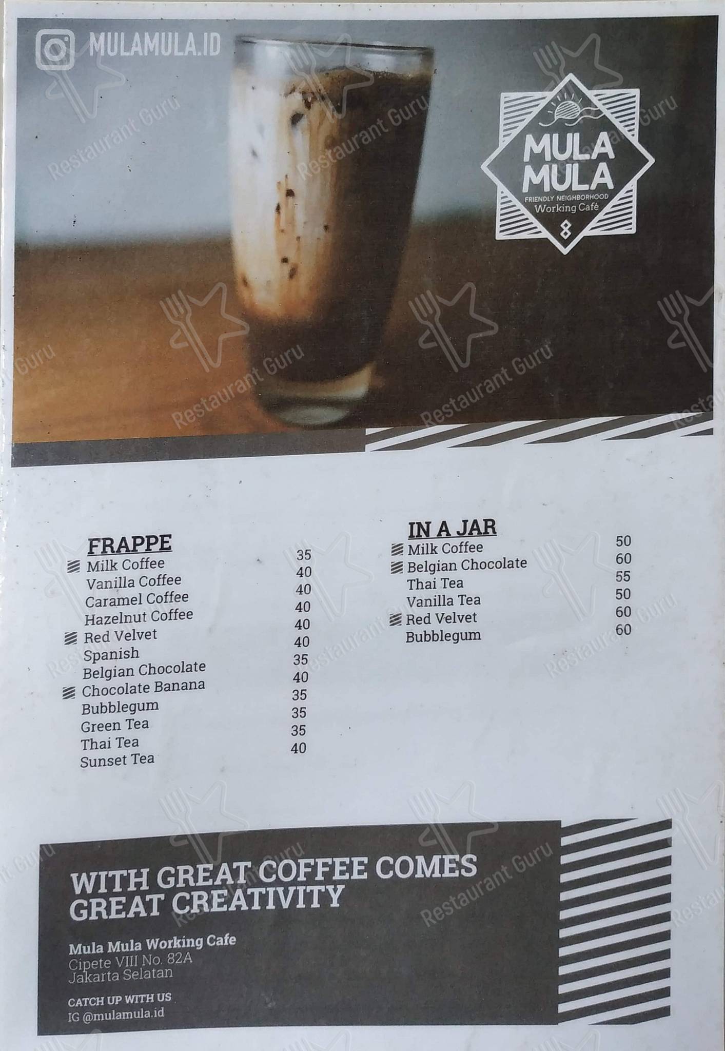 Menu at Mula Mula cafe, South Jakarta