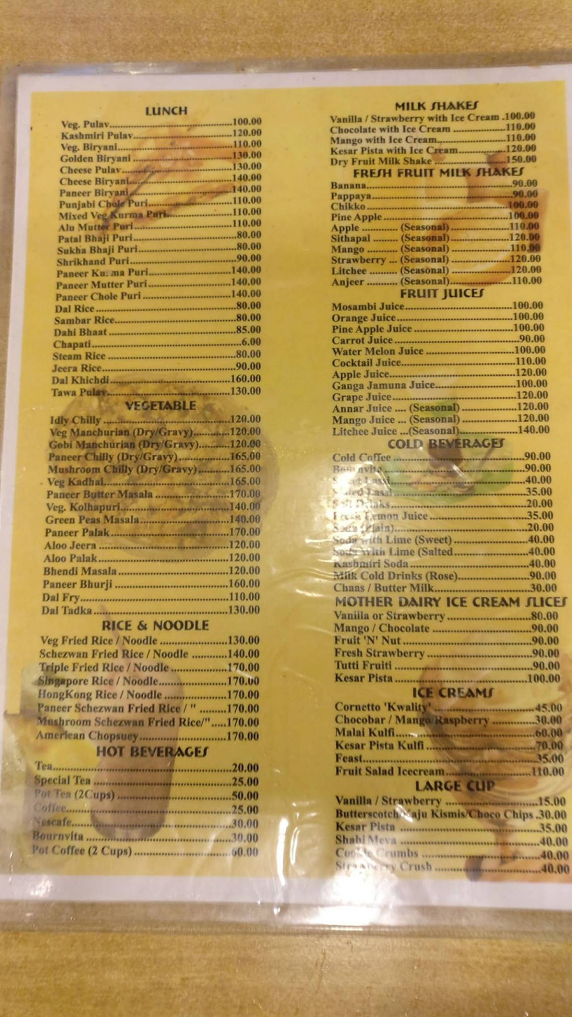 Menu at Dwarka Veg Restaurant, Mumbai, 24 Veer Nariman Road