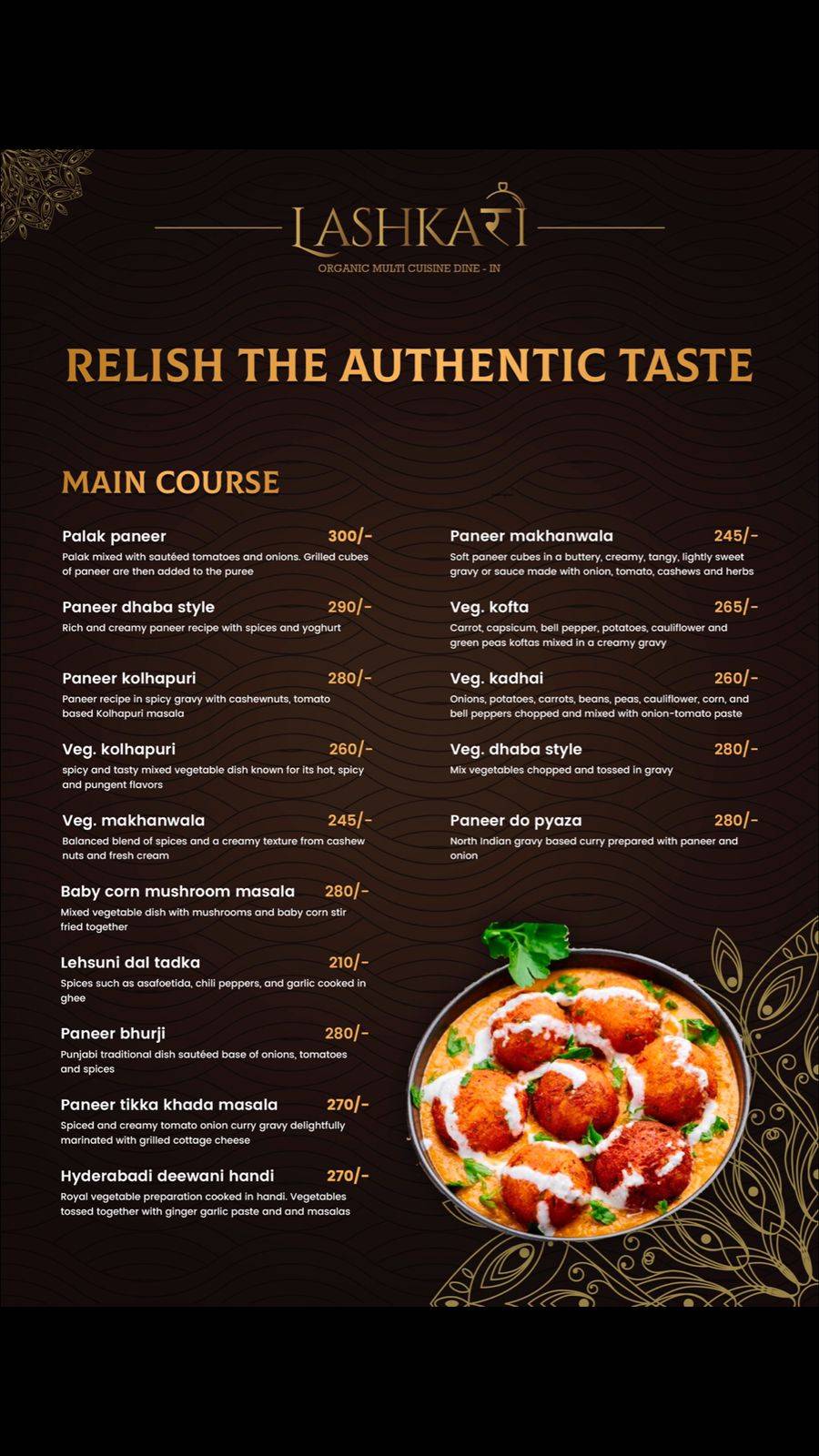 Menu at Lashkari, Mumbai